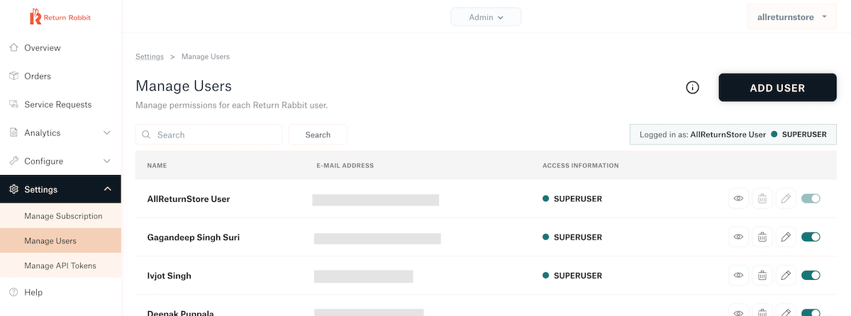 💻 Manage Users – Return Rabbit