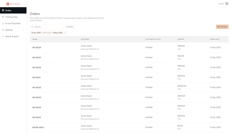 🌐 Order Details – Return Rabbit