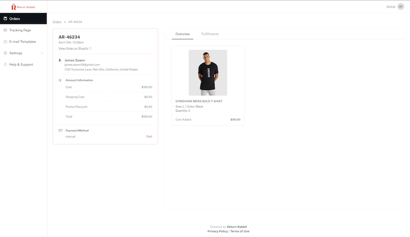 🌐 Order Details – Return Rabbit